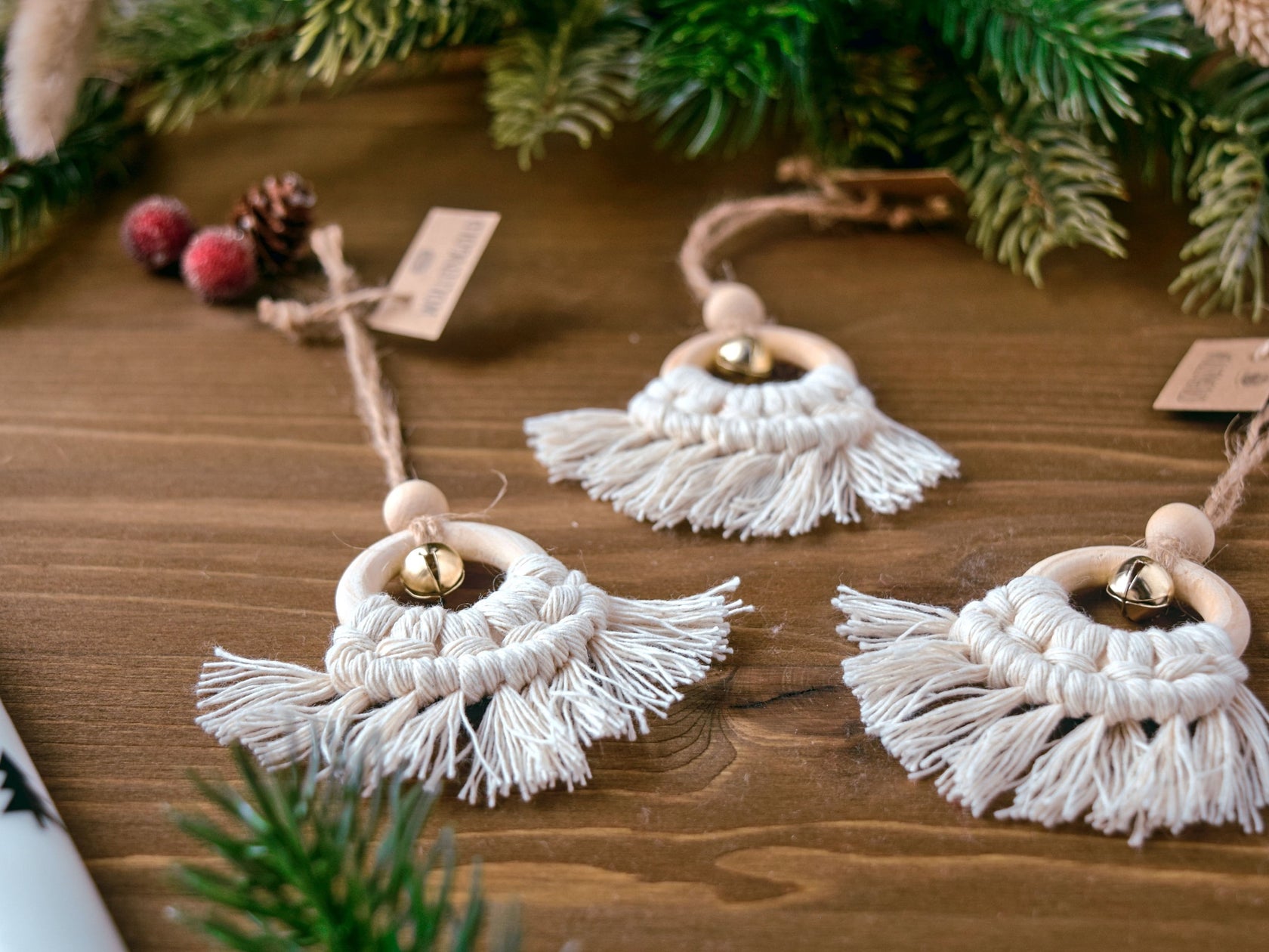 Makramee Baumschmuck Set mit Glöckchen 3tlg. – wollengold